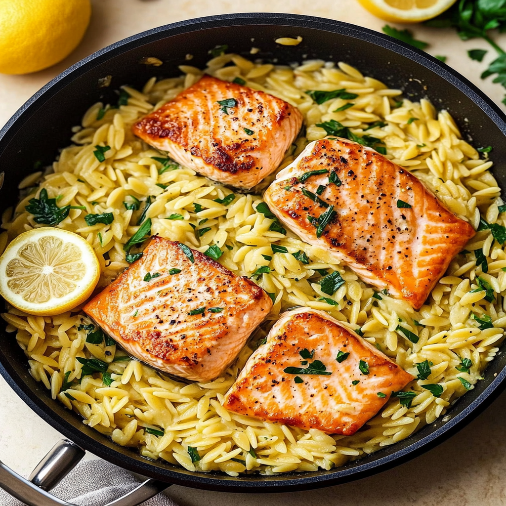 Lemon Orzo Salmon Delight in One Pan
