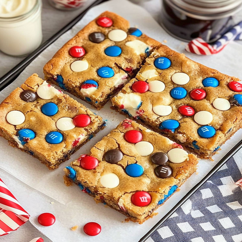 Red White and Blue M&M Cookie Bars