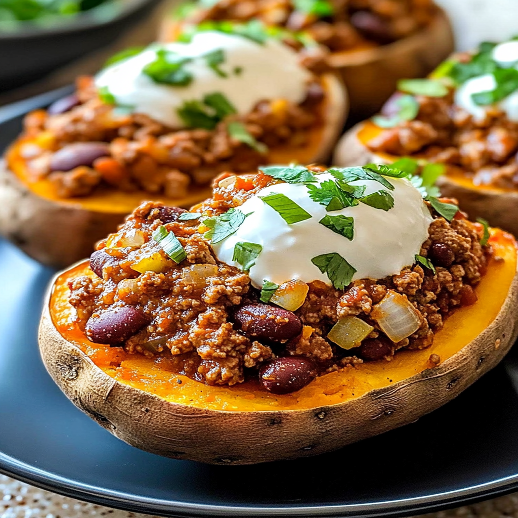 Chili Loaded Baked Sweet Potatoes