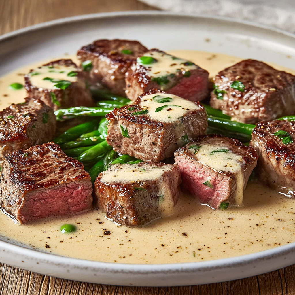 Garlic Butter Steak with Parmesan Cream Sauce