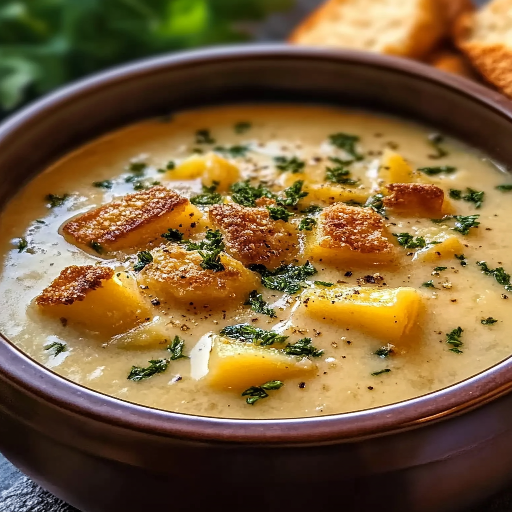 Hearty Cheddar Garlic Herb Potato Soup