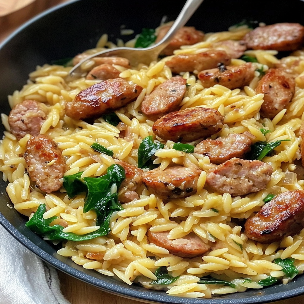 One-Pot Garlic Butter Sausage and Orzo Delight