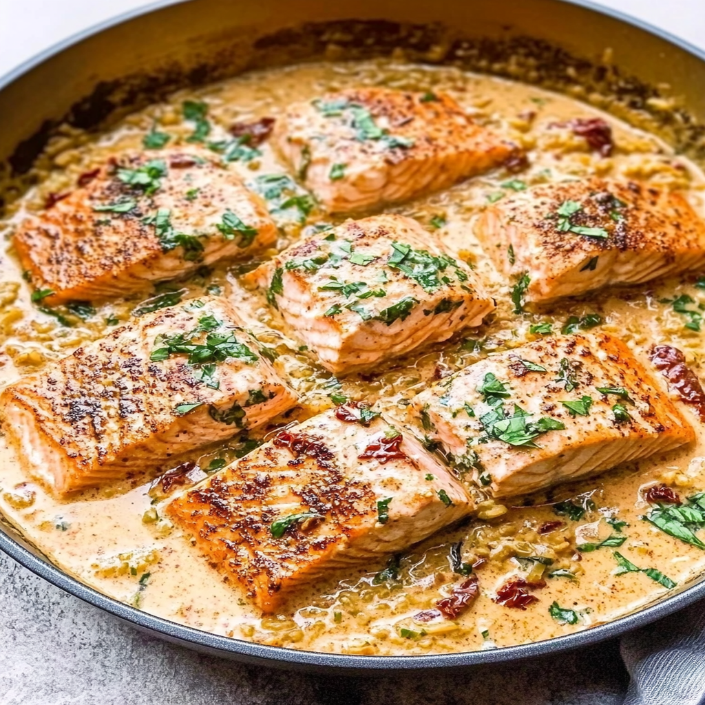 Pan Seared Salmon with Sun-Dried Tomato Cream Sauce