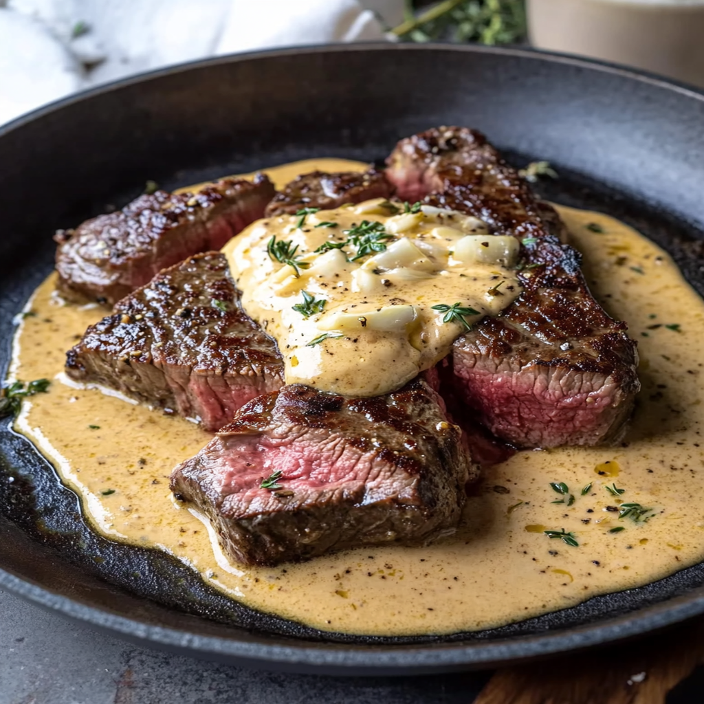 Steak with Garlic Cream Sauce