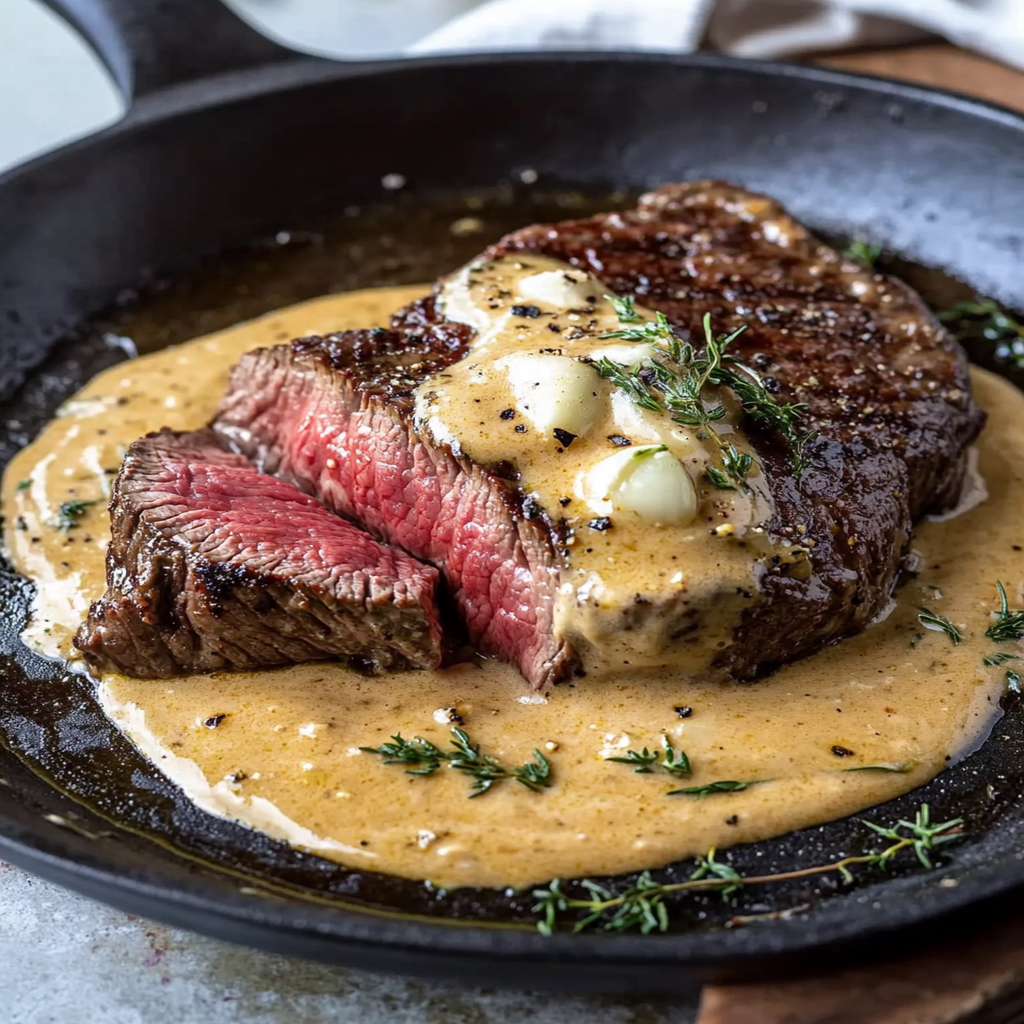 Steak with Garlic Cream Sauce