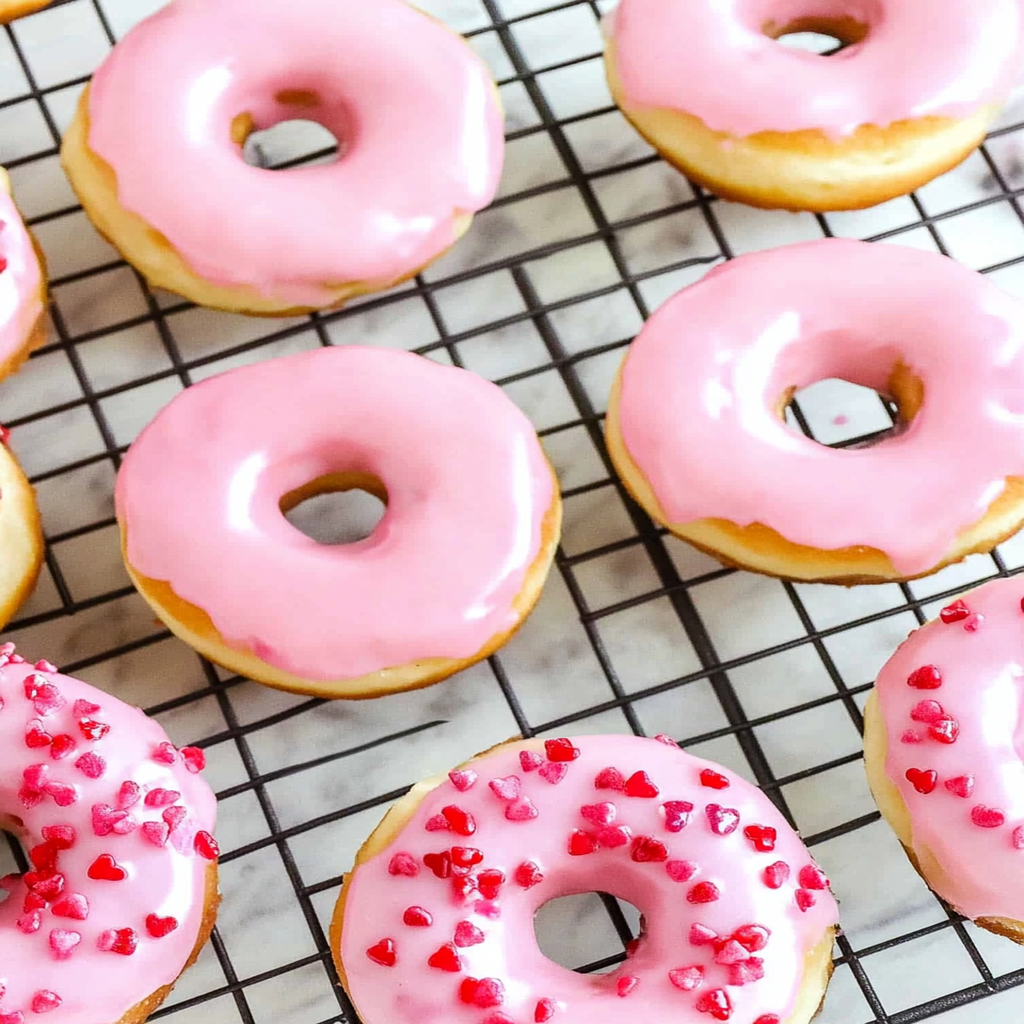 Valentine Baked Donuts with Vanilla Glaze